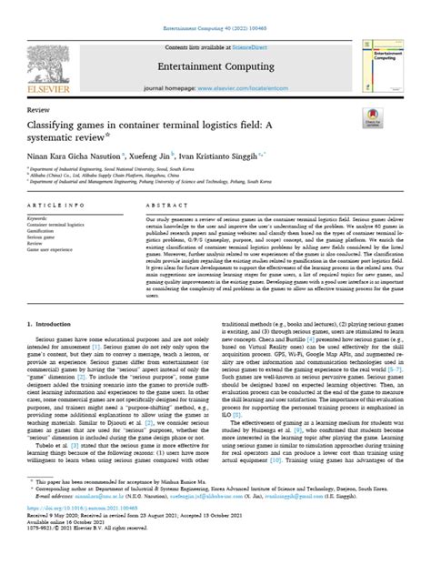 Classifying Games In Container Terminal Logistics Field A Systematic Review Pdf