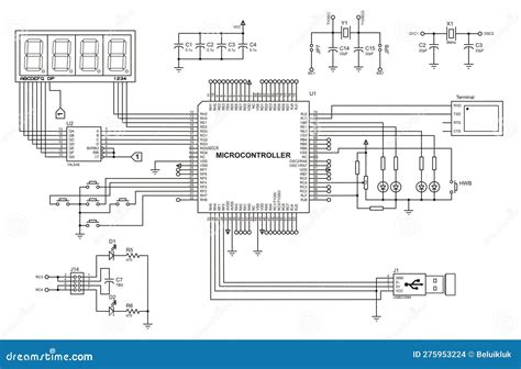 Connection Of Peripheral Devices Terminal Keyboard Lcd Display Usb To The Microcontroller
