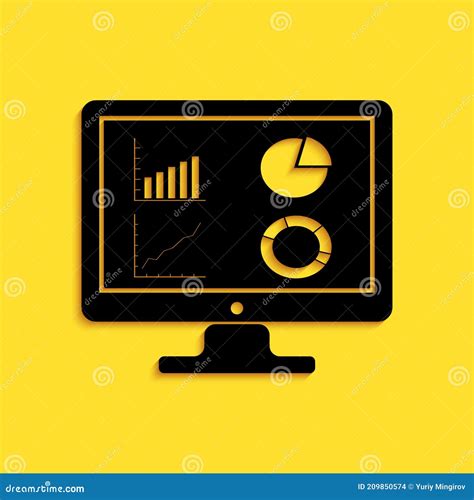 Black Computer Monitor With Graph Chart Icon Isolated On Yellow Background Report Text File