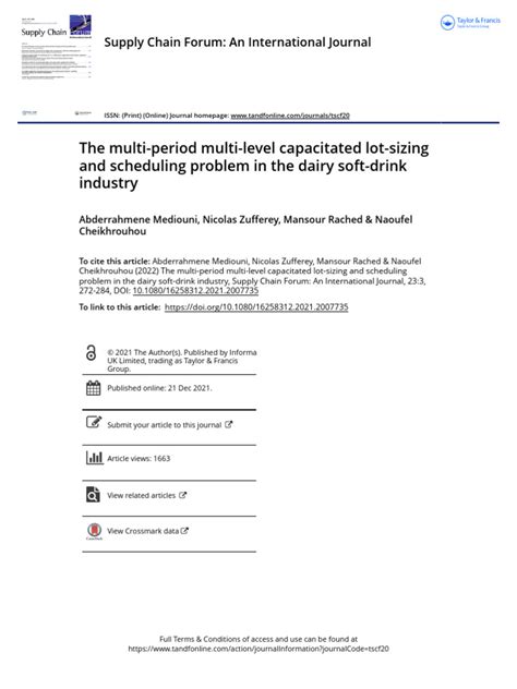 The Multi Period Multi Level Capacitated Lot Sizing And Scheduling Problem In The Dairy Soft