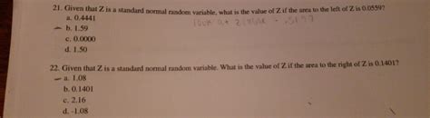 Solved 21 Given That Z Is A Standard Normal Random Chegg Com