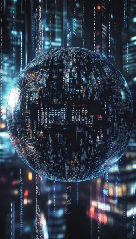 Sleek High Tech Sphere With Streams Of Futuristic Digital Code In A Realistic Setting Stock
