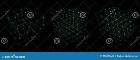 Set Of Deformed Wireframe Cube From Different Sides Vector Abstract