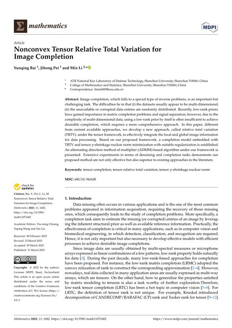 Pdf Nonconvex Tensor Relative Total Variation For Image Completion