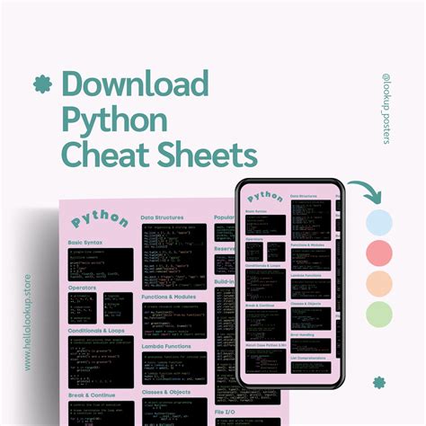 Pink Python Programming Cheat Sheet Poster Stylish Python Wall Art For Coding Enthusiasts