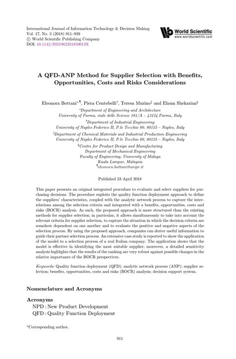 Pdf A Qfd Anp Method For Supplier Selection With Benefits
