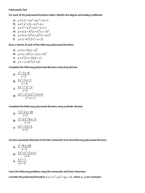 Polynomials Test Pdf