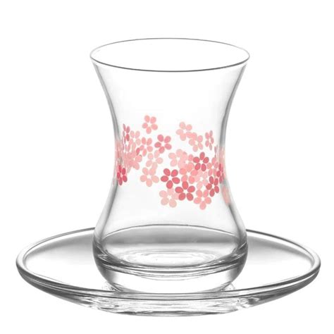 Pinky Turkish Teacup Set Decorated Glass Tea Set 4 25 Oz Hestrade