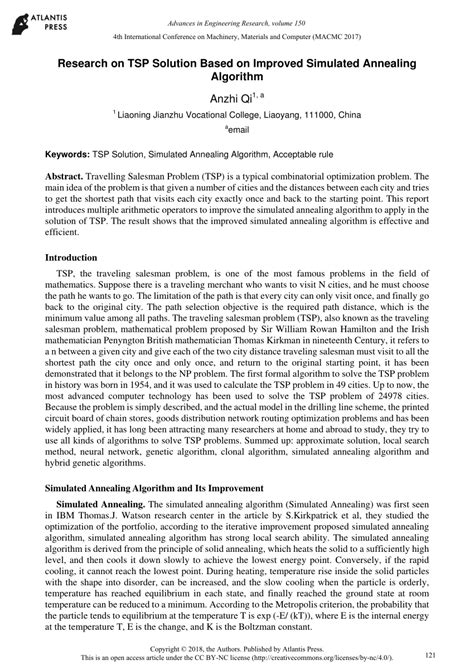 PDF Research On TSP Solution Based On Improved Simulated Annealing Algorithm