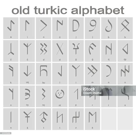 오래 된 Turkic 알파벳으로 흑백 아이콘 세트 룬에 대한 스톡 벡터 아트 및 기타 이미지 룬 알파벳 컴퓨터 글자