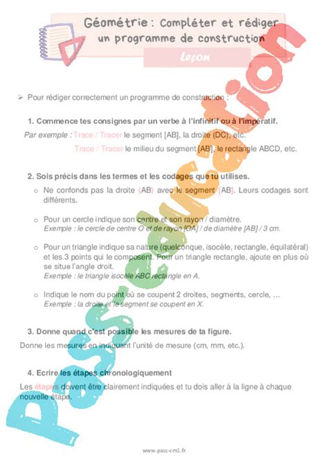 Compléter Et Rédiger Un Programme De Construction Leçon De Géométrie