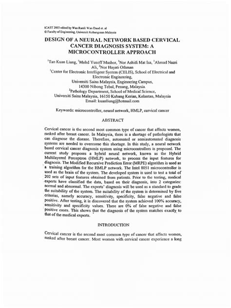 Pdf Design Of A Neural Network Based Cervical Cancer Diagnosis System