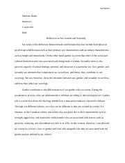 Reflection On Sex Gender And Sexuality Docx Surname Babes Name Instructor Course Title
