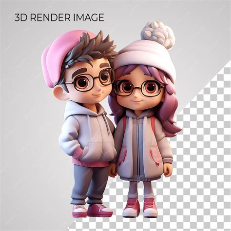 Premium Psd 3d Rendering Cute Kawaii Chibi Couple Anime Love Romantic