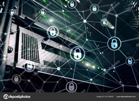 Cyber Security Information Privacy Data Protection Concept Modern Server Room Stock Photo