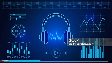 Hud 네온 디자인의 헤드폰 헤드셋 아이콘 헤드폰 벡터 만화 일러스트 픽토그램 오디오 가젯 비즈니스 컨셉 스플래시 효과 음악