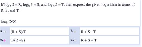 solved if logb 2 r logb 3 s and logb 5 t then
