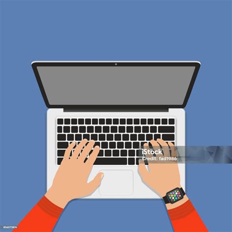 빈 화면 모니터와 노트북 키보드에 손입니다 플랫 스타일입니다 노트북에 대한 스톡 벡터 아트 및 기타 이미지 노트북 타자 치기 컴퓨터 키보드 Istock