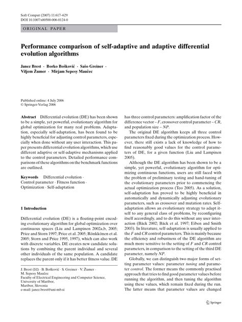 pdf performance comparison of self adaptive and adaptive differential
