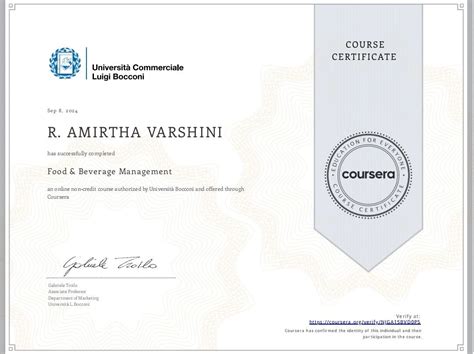 Amirtha Varshini On Linkedin Happy To Share That Ive Completed A Course In Food And Beverage
