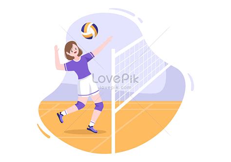 排球運動員卡通插圖背景圖案素材，桌布圖片免費下載