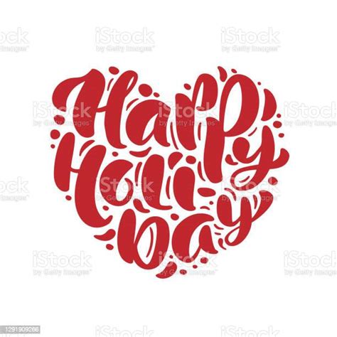 해피 홀리데이 레드 핸드는 마음의 형태로 벡터 텍스트를 그린 크리스마스 인사말 카드에 대한 서예 레터링 러브 디자인 휴일 인사말 포스터 발렌타인 데이 일러스트레이션 겨울에