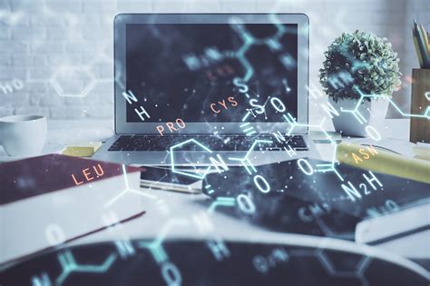 데스크톱 컴퓨터 배경 및 포뮬러 홀로그램 쓰기 이중 노출 교육 개념 0명에 대한 스톡 사진 및 기타 이미지 0명 개념 계약서 Istock