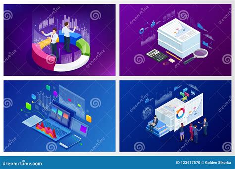 Isometric Web Banner Data Analisis And Statistics Concept Vector Illustration Business