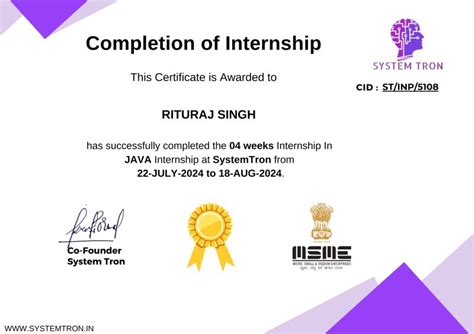 Completed Java Programming Internship At Systemtron Rituraj Singh