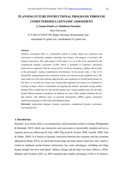 Pdf Planning Future Instructional Programs Through Computerized L2 Dynamic Assessment