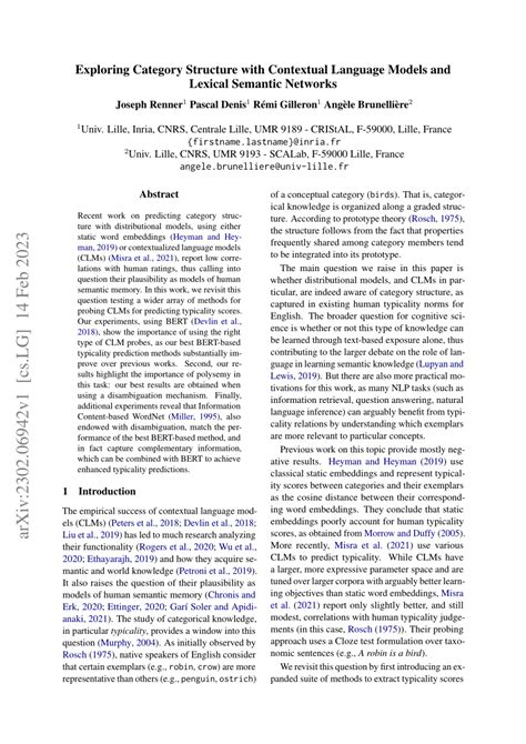 Pdf Exploring Category Structure With Contextual Language Models And Lexical Semantic Networks