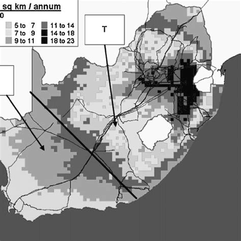 Ground Flash Density Map Of South Africa For 2006 2010 With Frontal F Download Scientific