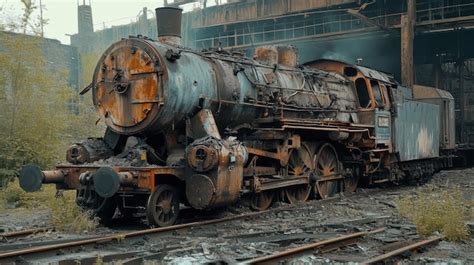 Rusty Steam Engine In Industrial Setting Premium Ai Generated Image