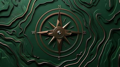 Abstract Compass With Green And Copper Texture Premium Ai Generated Image