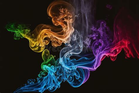 Image Of Colourful Smoke Trails Floating On Black Background Created Using Generative Ai