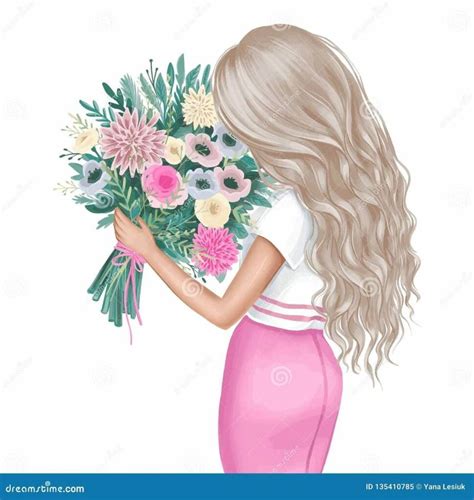 Рисунки девушки с цветами