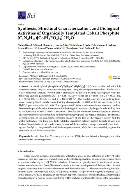 Pdf Synthesis Structural Characterization And Biological Activities Of Organically Templated