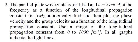 Solved 2 The Parallel Plate Waveguide Is Air Filled And A