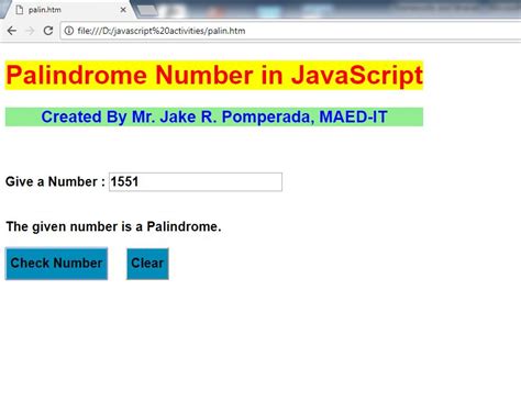 Free Programming Source Codes And Computer Programming Tutorials Palindrome Number In JavaScript