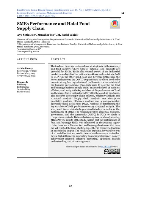 Pdf Smes Performance And Halal Food Supply Chain