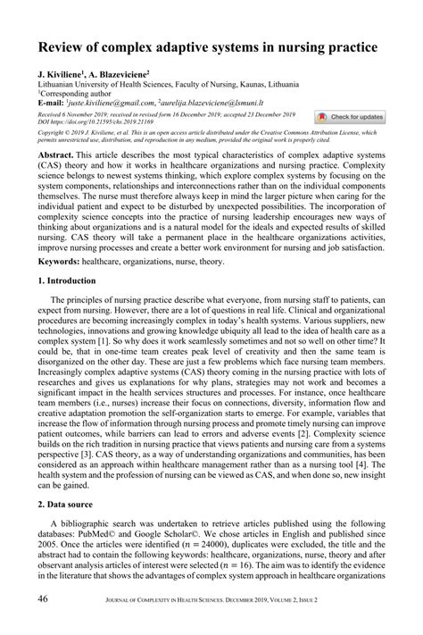 Pdf Review Of Complex Adaptive Systems In Nursing Practice