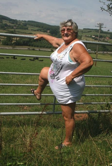 Old British Woman Grandma Libby Exposes Herself Next To A Field Of