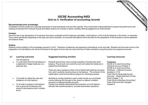 IGCSE Accounting Verification Of Accounting Records