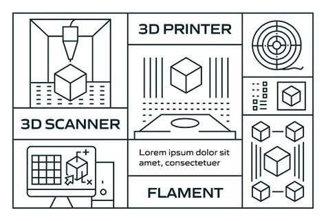 3d 프린팅 및 기술 라인 아이콘입니다 현대 그래픽 디자인 벡터 선 아이콘입니다 배너 책 브로셔 웹을 위해 즉시 사용 가능한 디자인 3d 프린터 플라멘트 수정 창의성 프로토