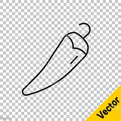 투명 한 배경에 고립 된 블랙 라인 핫 칠리 페퍼 포드 아이콘 식료품 요리 제품 조미료 및 향신료 패키지 요리 책 디자인 벡터 검은색에 대한 스톡 벡터 아트 및 기타 이미지