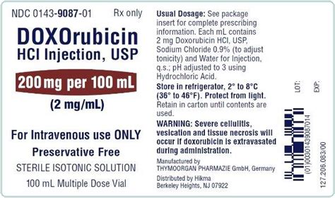 Dailymed Doxorubicin Hydrochloride Injection Solution