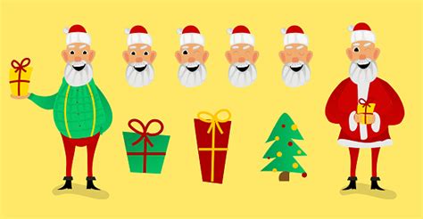 산타 클로스 문자 생성 집합입니다 전체 길이 다른 보기 감정 제스처 흰색 배경에 대해 격리 합니다 당신의 자신의 디자인을 구축 합니다 만화 스타일 벡터 일러스트 레이 션