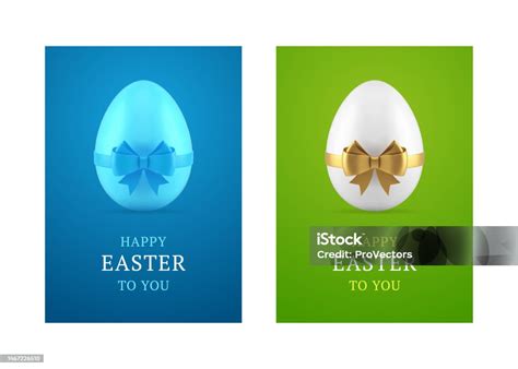 행복 한 부활절 닭고기 달걀 활 리본 선물 3d 인사말 카드 세트 디자인 서식 파일 현실적인 벡터 건강관리와 의술에 대한 스톡 벡터 아트 및 기타 이미지 Istock