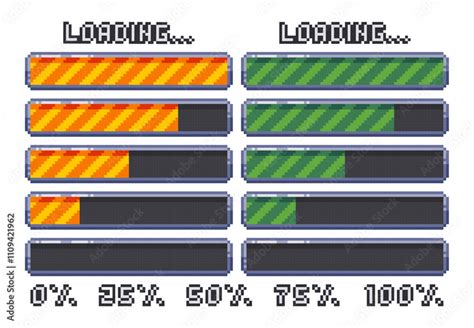 Pixel Art Loading Bar Retro Game Start 8 Bit Download Bar Screen Pixelated Progress