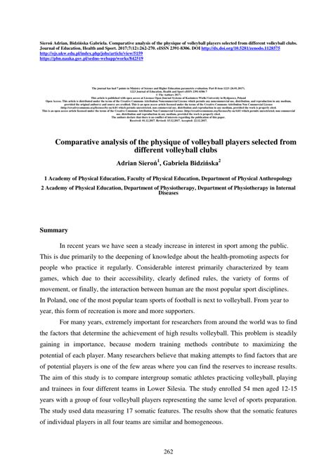 Pdf Comparative Analysis Of The Physique Of Volleyball Players Selected From Different